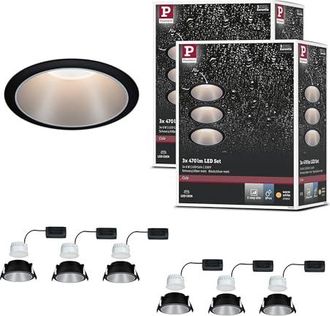 Paulmann 5239 LED spots encastr&eacute;s 3-Step-Dim Cole Coin 6er-Set IP44 rond 88mm Coin 6x6W 6x470lm 230V dimmable 2700K noir, argent mat