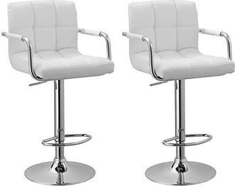 Happy Garden Lot de 2 tabourets de Bar Blanc avec accoudoirs Mike. Tabouret de Cuisine Moderne avec Assise réglable en Hauteur, Rotation à 360° et Repose-Pieds. Do