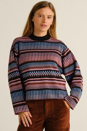 Dedicated Damen vegan Pullover Limhamn Mit Gestrichelten Streifen &acirc;EUR Rosa/Blau/Braun