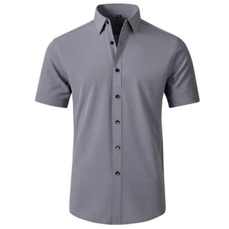 Generic Chemise &agrave; manches courtes pour homme, d&eacute;contract&eacute;e, extensible, boutonn&eacute;e, unie, classique, &eacute;l&eacute;gante, confortable, l&eacute;g&egrave;re, pour affaires, &eacute;t&eacute;, Gris (0