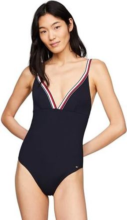 Tommy Hilfiger Maillot de Bain Femme Triangle One Piece &Eacute;chancr&eacute;, Bleu (Desert Sky), XS