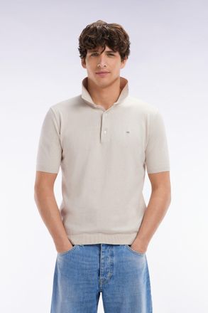 Eden Park Pull Col Polo En Coton Et Soie M&eacute;lang&eacute;s Beige Coupe Droite
