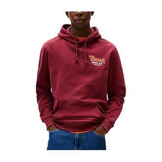Tommy Hilfiger Samt-Hoodie mit Logo-Stickerei - - Sweatshirts & Hoodies - Herren - Rot - XL
