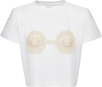 Magda Butrym Femme, Tops, Blanc, Taille: 38 FR T-shirt Court Avec D&eacute;tail Crochet