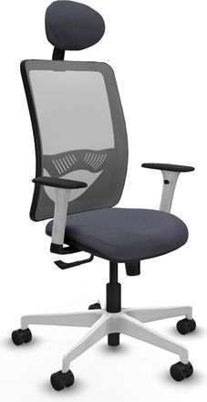 Piqueras y Crespo Hellgrauer Stuhl Zulema mit wei&szlig;en und schwarzen Armlehnen, h&ouml;henverstellbarer Lendenwirbelst&uuml;tze und festem Kopfteil, ausgestattet mit 3 Positionen, 