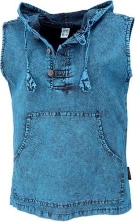 Guru Shop Débardeur à capuche pour homme - Sweat à capuche sans manches - Bleu - Coton - Taille : S, bleu, S