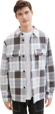 Tom Tailor Tom Tailor Denim Herren Overshirt Jacke mit Karo-Muster aus Baumwolle, 34119 - Light Blue Anthra Check, L