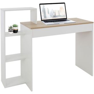 ML Design Ml-design - Bureau avec 3 Étagères de Rangement, Table de Travail dOrdinateur pc, Blanc/Plateau en Chêne Sonoma, 110x72x40 cm, Bois, Système 2en1
