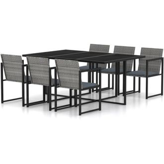vidaXL Vidaxl - Salon de jardin 7 pcs avec coussins R&eacute;sine tress&eacute;e Gris