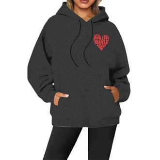 Generic Sweat &agrave; capuche d&eacute;contract&eacute; &agrave; manches longues pour la Saint-Valentin 2026, gris fonc&eacute;, XXL