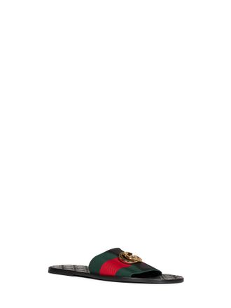 Gucci Mens Slide Sandals Riviera Web & Leather Multicolour Calfskin