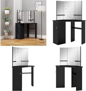 vidaXL Vidaxl - Eck-Schminktisch mit led Schwarz 111x54x141,5 cm - Schminktisch - Kosmetiktisch - Eck-Schminktisch - led Beleuchtung - Spiegel - Home &