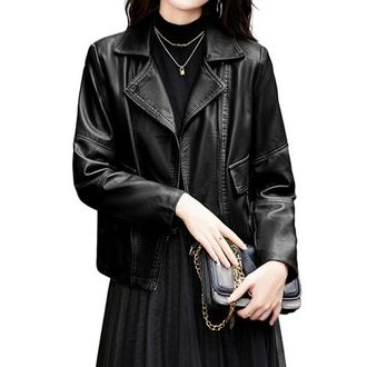 Generic Veste en cuir synth&eacute;tique pour femme - Joli manteau court zipp&eacute; pour un concert d&eacute;contract&eacute; - V&ecirc;tement dext&eacute;rieur vintage, Noir, 3XL