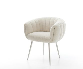 DELIFE Esszimmerstuhl Jada-Flex Teddystoff Beige 4-Fu&szlig; konisch Edelstahl Taschenfederkern, Esszimmerst&uuml;hle