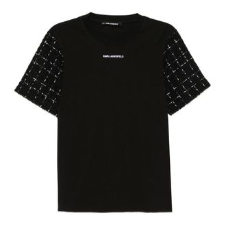 Karl Lagerfeld Femme, Tops, Noir, Taille: 36 FR T-shirt &agrave; manches en tissu bouclette