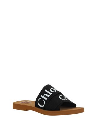 Chlo&eacute; Womens Woody Sandals Black Upper: Cotton; Sole: Rubber