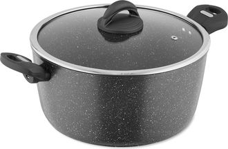 Tower Tower T81286 Cerastone Schmortopf aus geschmiedetem Aluminium mit keramischer Antihaftbeschichtung, Deckel aus geh&auml;rtetem Glas, 28 cm, Graphit
