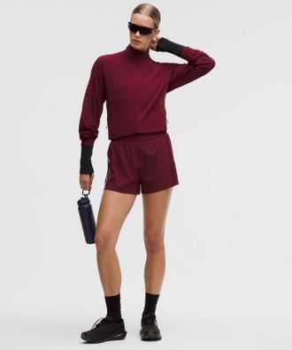 lululemon Shorts mit hohem Bund und Schlitz Streifen f&uuml;r Frauen - 8 cm - Gr&ouml;&szlig;e 2XS in Burgundy Bay/True Navy/Light Ivory
