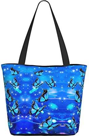 AOOEDM Beau sac &agrave; provisions pour femme avec papillons bleus 33 x 28 x 17 cm. Le cadeau parfait pour la Saint-Valentin. Cest de la Saint-Valentin pour maman,