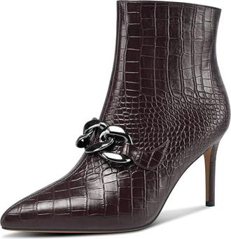 Castamere Femmes Haut High Talon Heel Pointu Bout Fermeture &agrave; Glissi&egrave;re Slip-on Cha&icirc;ne M&eacute;tal Bottines Dress Party 8 CM Heels Marron Rose 39 EU