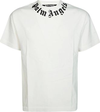 Palm Angels Homme, Tops, Blanc, Taille: S Neck Logo Regular Tee