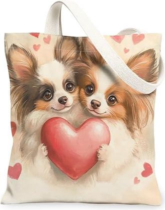 Generic Sac fourre-tout en toile motif papillon pour le shopping, 33 x 38 cm, sac d&eacute;picerie r&eacute;utilisable pour la Saint-Valentin, sac d&eacute;picerie r&eacute;utilisable po