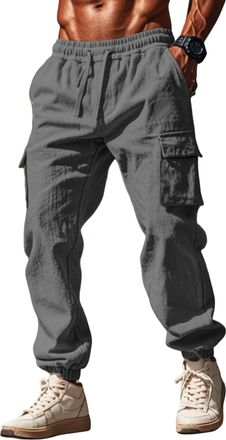 Generic Leinenhose Herren Hose Chino Cargo Hose Leicht Weisse Jogginghose Freizeithose M&auml;nner Yoga Sommerhose mit Taschen Sporthose Casual Sweatpants