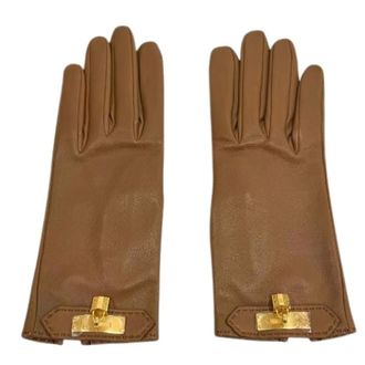 Herm&egrave;s Gants en cuir dagneau Kelly Pre-owned - Femme - Pre-owned - Brun - Taille: ONE Size