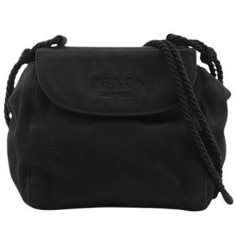 Prada Pre-owned Logo Fringe Satin Shoulder Bag - - Pre-owned - Damen - Schwarzk - ONE SIZE