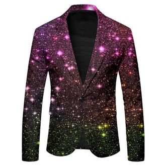 Generic Veste pour homme - Aspect &agrave; paillettes imprim&eacute; - Effet scintillant - Veste de costume pour carnaval, f&ecirc;te - Coupe ajust&eacute;e - Blazer pour spectacle - Co