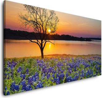 Paul Sinus Art schöner Baum mit Blumen 120x 60cm Panorama Leinwand Bild XXL Format Wandbilder Wohnzimmer Wohnung Deko Kunstdrucke