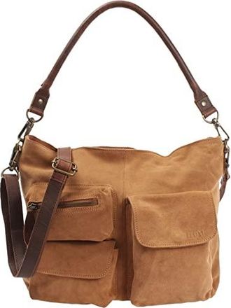 Leconi Sac en cuir pour femme - Sac &agrave; bandouli&egrave;re de grande taille en velours de cuir sauvage cognac 41x32x10cm LE0039-V