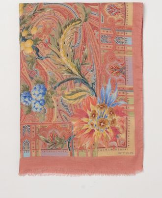 Etro Schal aus Leinen-Seiden-Mischung mit floralem Paisley-Print und Fransen