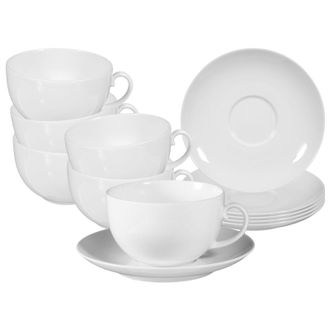 SELTMANN WEIDEN Rondo/Liane Milchkaffeetassen mit Untertassen 6er Set, 350 ml, Klassisches Cappuccino-Set f&uuml;r 6 Personen, Sp&uuml;lmaschinen- und Mikrowellenfest, Milchkaf