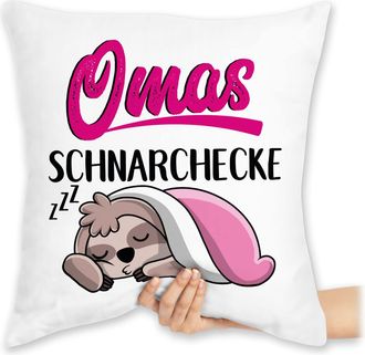 Shirtracer Kissen 40x40 Zierkissen - Oma Großmutter - Omas Schnarchecke - Faultier - 40 x 40 cm - Weiß - Ecke Geschenk omi kissenhülle Enkelkinder für Grandma mi