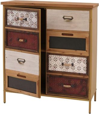 Hhg Apothekerkommode HHG-303, Schrank Highboard Stauf&auml;cher, Vintage Shabby-Look 94x80x35cm, rot/blau