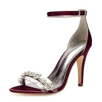 Generic Chaussures De Mariage Femme Été Sexy Open Toe High Heels Mariée Stylet Talons Bureau Travail Soir Sandale Talons Hauts 10.5CM,Burgundy,36 EU