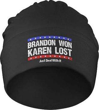 Generic Homme Femme Bonnet &Agrave; Revers Brandon A Gagn&eacute;, Karen A Perdu. Faites avec. Dr&ocirc;le. Bonnet dhiver Doux Bonnets Tricot&eacute; Chaud Hiver Chapeaux pour Patinage 