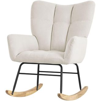 ML Design Fauteuil &agrave; Bascule Beige, avec Housse en Tissu &Eacute;ponge, Structure en Acier, Pieds en Bois Naturel, Chaise de Relax, Fauteuil de Relaxation Oscillant