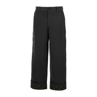 Burberry Homme, Pantalons, Noir, Taille: M Pantalon en Coton Noir avec Broderie Logo