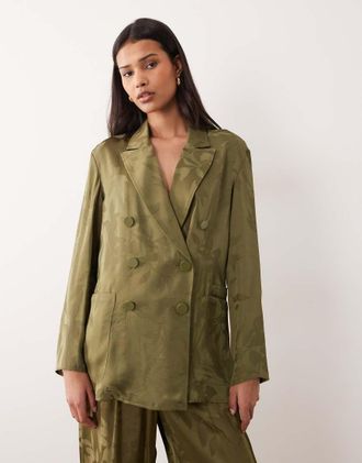 A|X Armani Exchange Blazer densemble en jacquard fleuri - Kaki-Vert