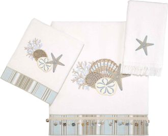Avanti Linens 3-teiliges Handtuch-Set, weiche und saugfähige Baumwoll-Handtücher, von der Küste inspirierte Badezimmer-Accessoires (von The Sea Collection, weiß)