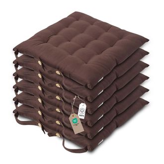 Homescapes 6er Set Stuhlkissen 40x40 cm braun - Sitzkissen Outdoor/Indoor mit Baumwollbezug, Sitzpolster waschbar und Oeko-TEX-Zertifiziert f&uuml;r Esszimmer-, K&uuml;che