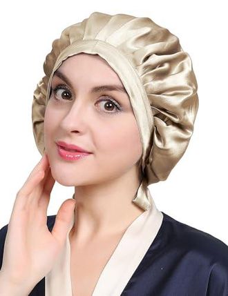 LilySilk Bonnet de Nuit en Soie pour Femme Bonnet Chapeau Bonnet De Sommeil Coiffure Soin Cheveux 19 Momme Bistr&eacute;