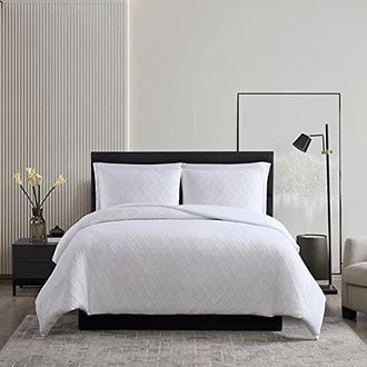 Vera Wang Bettw&auml;sche-Set f&uuml;r Queensize-Bett, weiches Wende-Bettw&auml;sche-Set mit passenden Kissenbez&uuml;gen, Chic Room Essentials (Doppelbett, Diamantwei&szlig;, Queen)