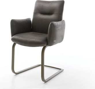 DELIFE Freischwinger Jova-Flex mit Armlehnen Mikrofaser Anthrazit Vintage Freischwinger flach Effektfinish Titan Taschenfederkern, Esszimmerstühle