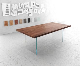 DELIFE Esstisch Edge 200x100 XL Akazie Braun Glas, Esstische