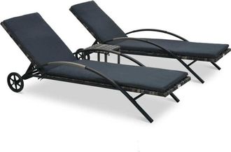 vidaXL Vidaxl - Chaises longues avec table R&eacute;sine tress&eacute;e Anthracite