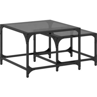 vidaXL Satztische 2 Stk. mit Glasplatte Schwarz Stahl Vidaxl