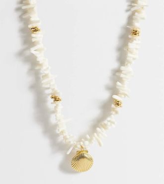 Orelia Collier tendance en plaqu&eacute; or 18 carats avec &eacute;clats et coquillages - Cr&egrave;me-Dor&eacute;